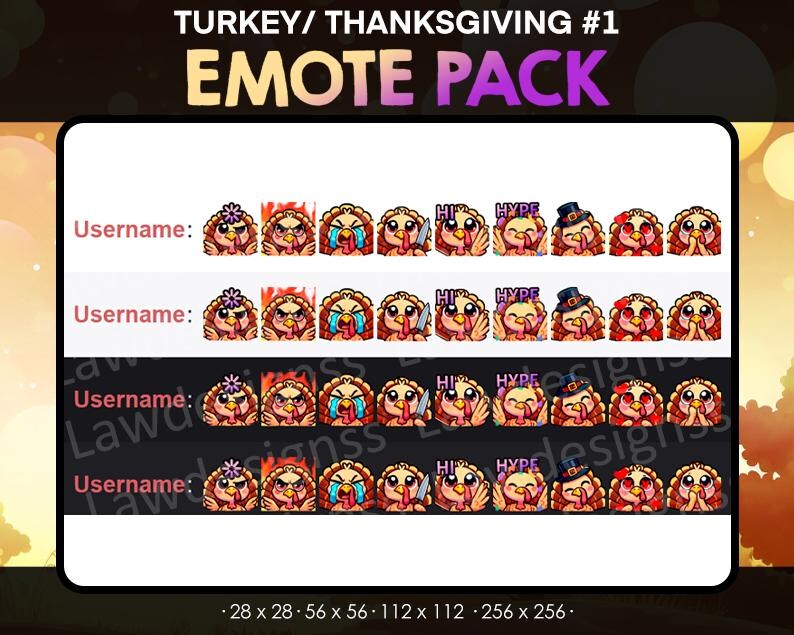 9 Turkey Thanksgiving Emotes Bundle Pack - Twitch, Youtube, Discord ...