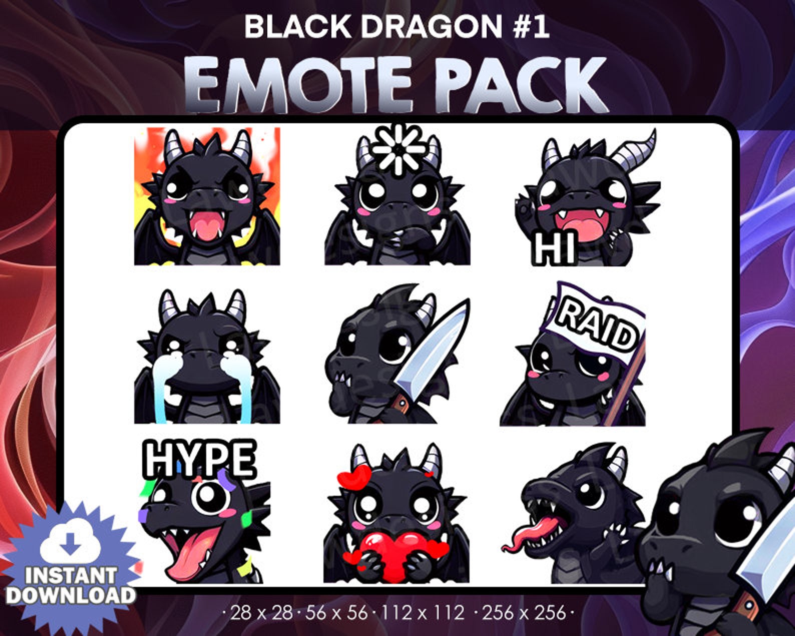 9 Black Dragon Emotes Bundle Pack - Twitch, Youtube, Discord | Dragon ...