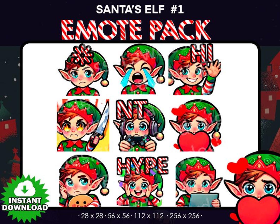 9 Santas Elf Emotes, Elf Emotes, Cute Santa's Elf Stream Pack ...