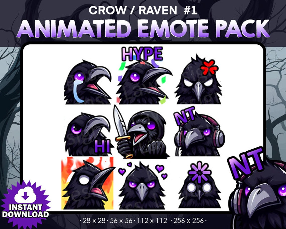 9 Raven/ Crow Animated Emotes Bundle Pack - Twitch, Youtube, Discord ...