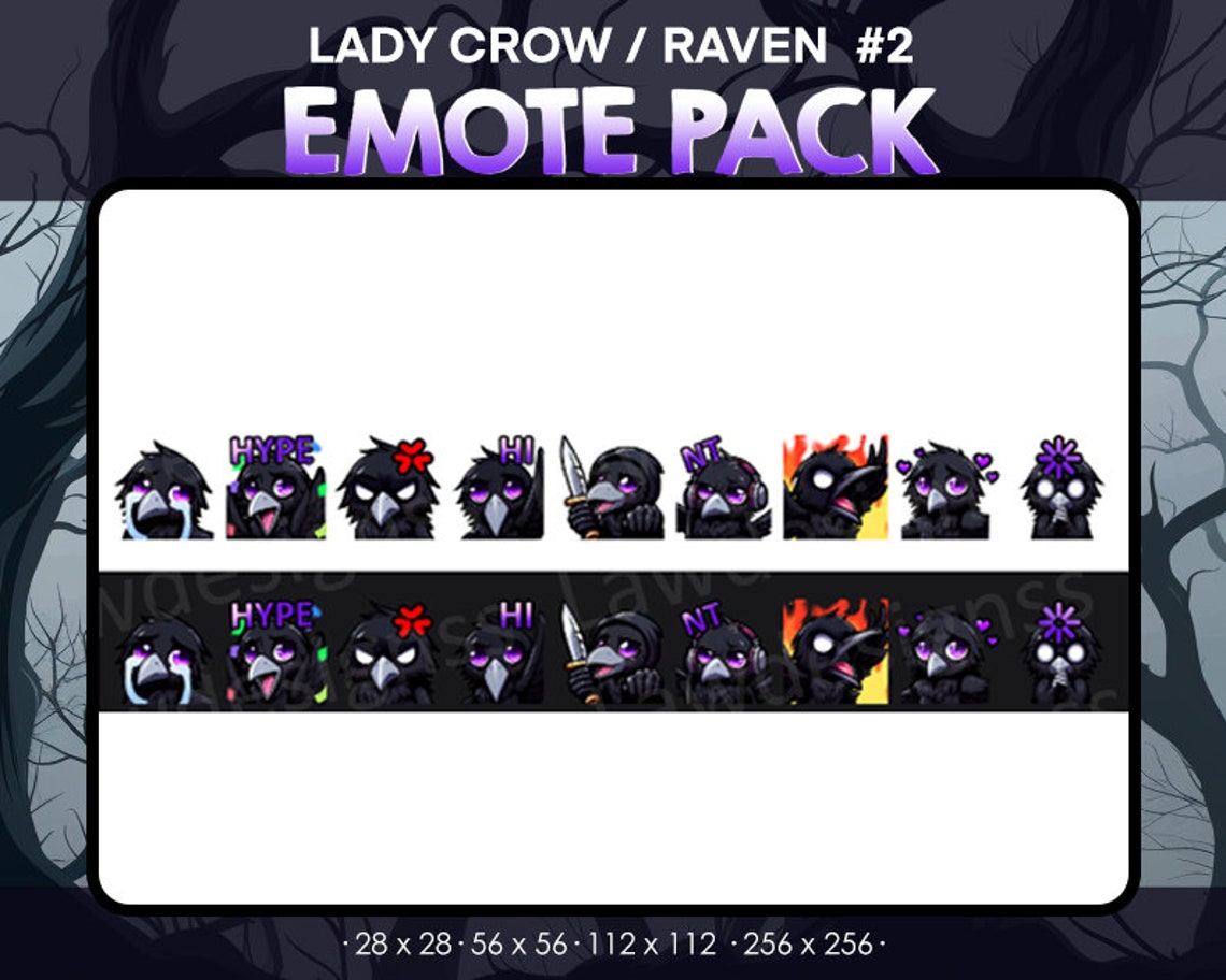 9 Lady Raven/ Crow Emotes Bundle Pack - Twitch, Youtube, Discord ...