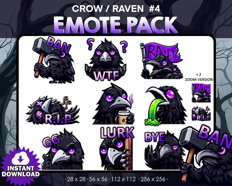 9 Raven/ Crow Emotes Bundle Pack 2 - Twitch, Youtube, Discord | Killers ...