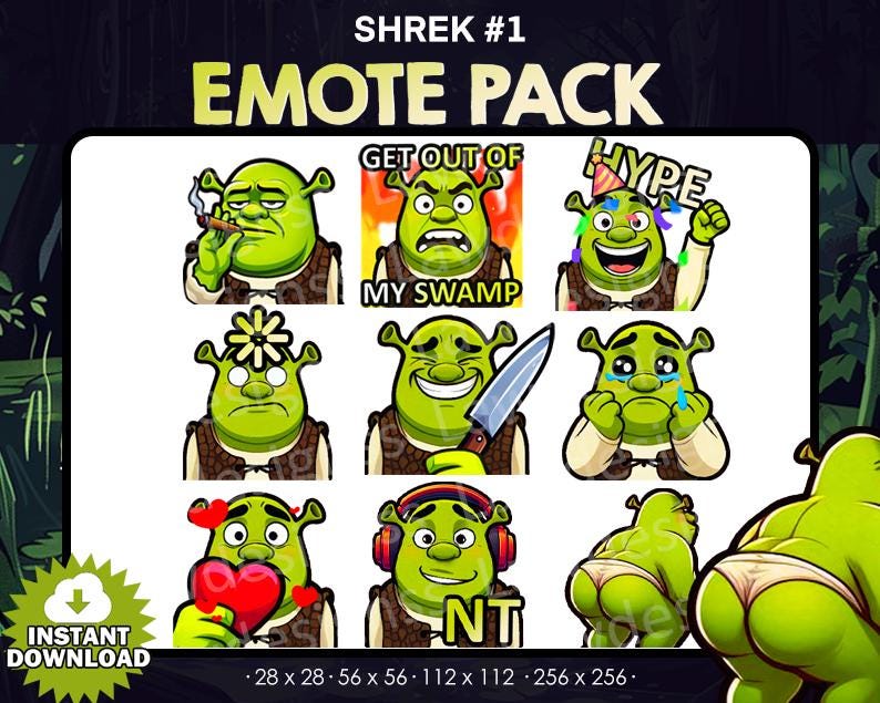 9 Shrek Emotes Bundle Pack - Twitch, Youtube, Discord | Ogre | Shrek ...