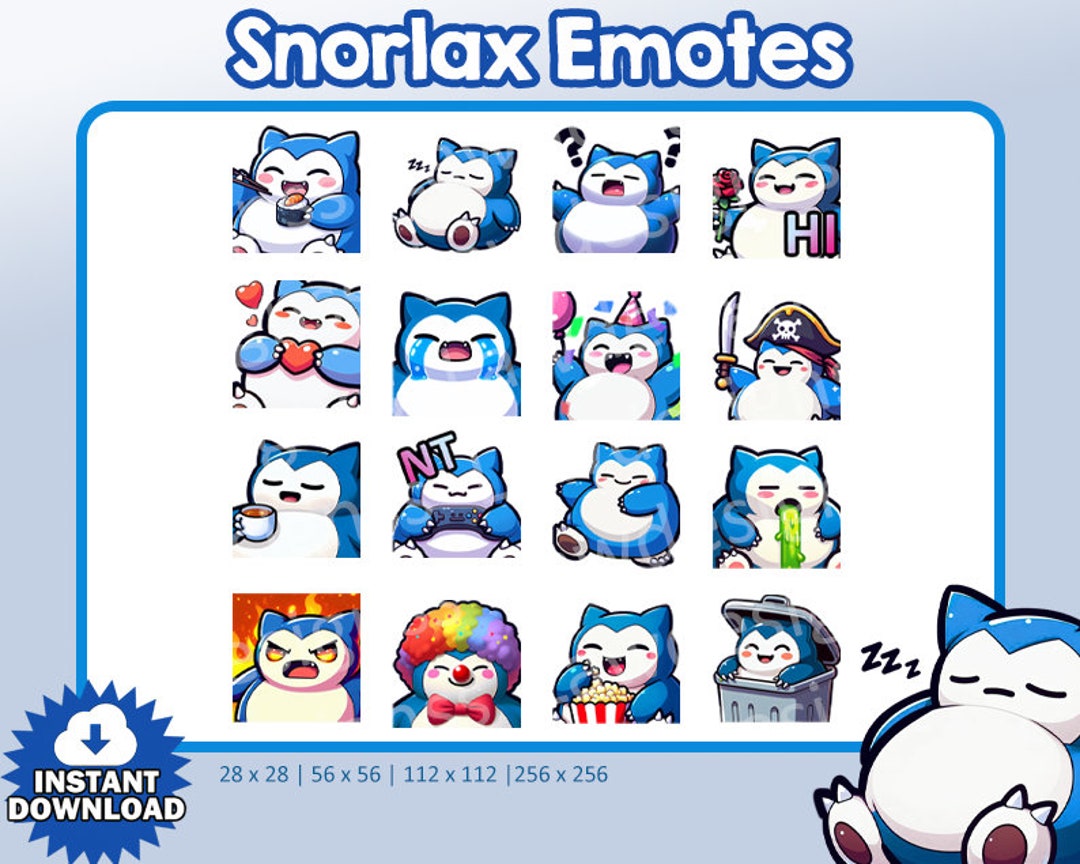 16 Mega Pack Snorlax Pokemon Emotes Bundle Pack - Twitch, Youtube ...