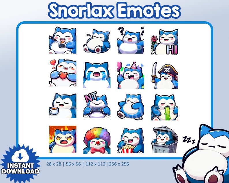 Snorlax Pokemon Emotes Bundle - Cute Twitch, Discord, Youtube (digital ...