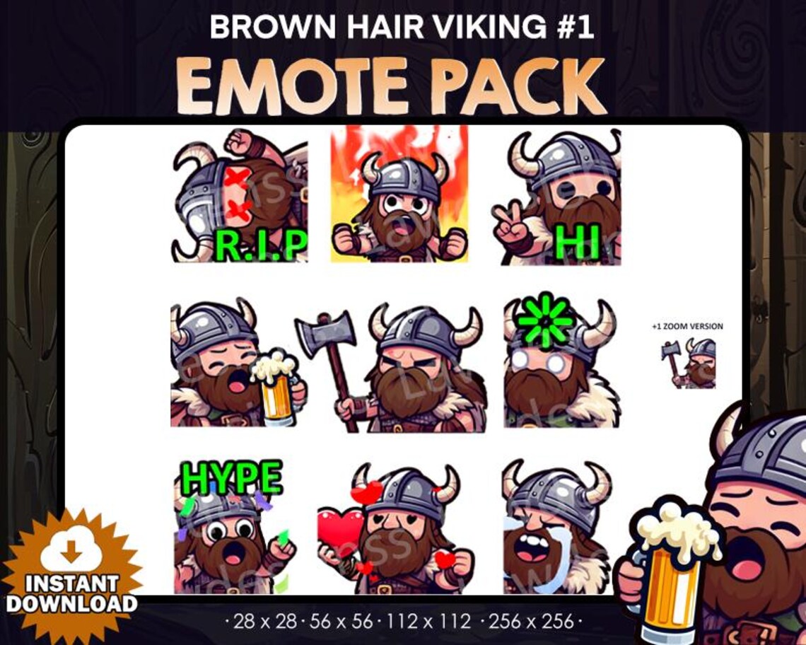 Viking Brown Hair Emotes Bundle – Twitch, Youtube, Discord (digital ...