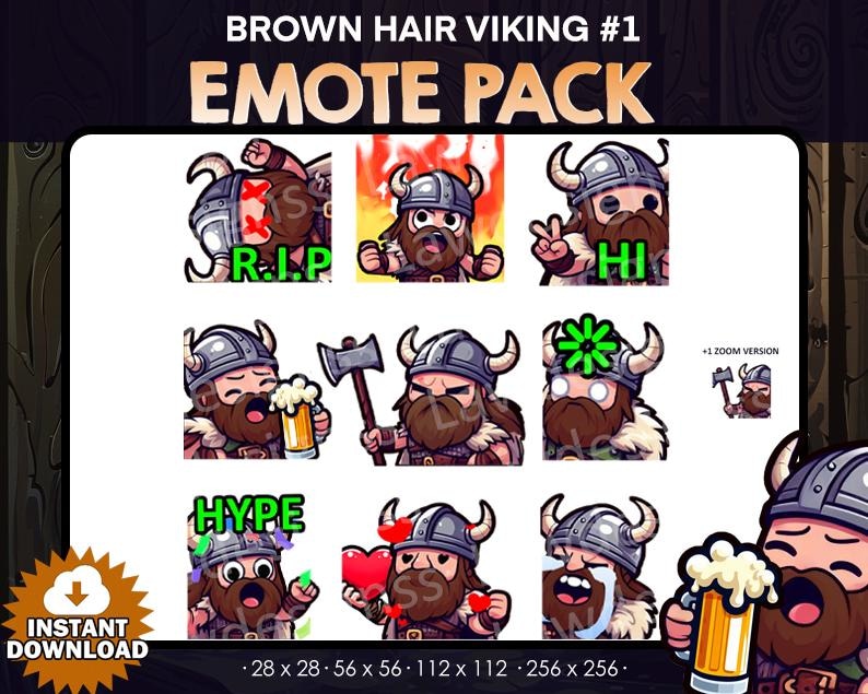 9 Viking Brown Hair Emotes Bundle Pack - Twitch, Youtube, Discord ...