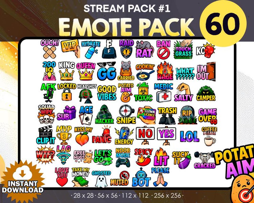 60 Twitch Text Emotes Premium Bundle Pack- Twitch, Youtube, Discord ...