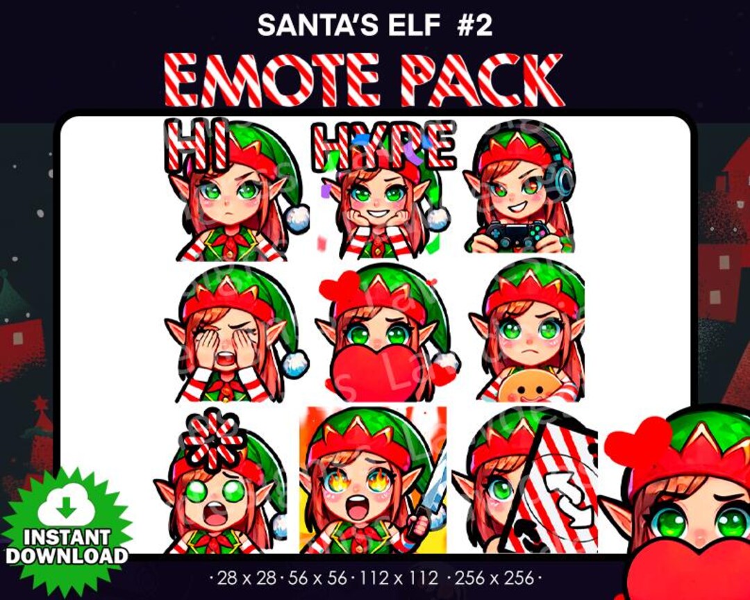 9 Santas Elf Girl Emotes, Elf Emotes, Cute Santa's Elf Stream Pack ...