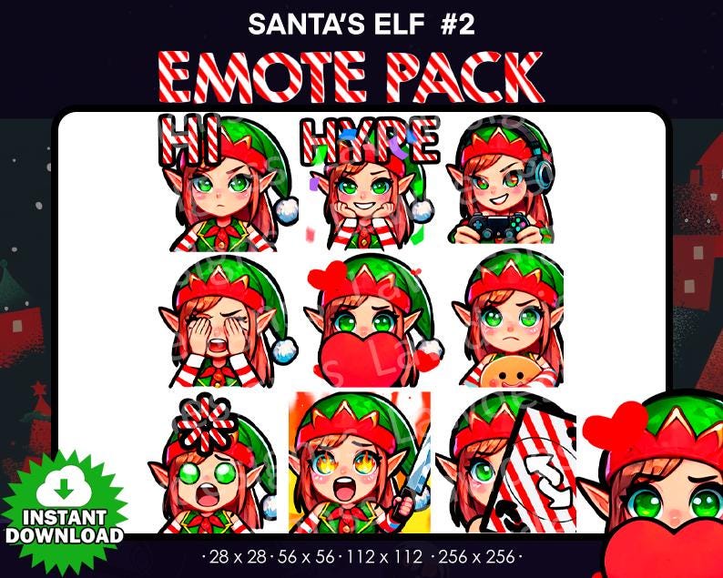 9 Santas Elf Girl Emotes, Elf Emotes, Cute Santa's Elf Stream Pack ...