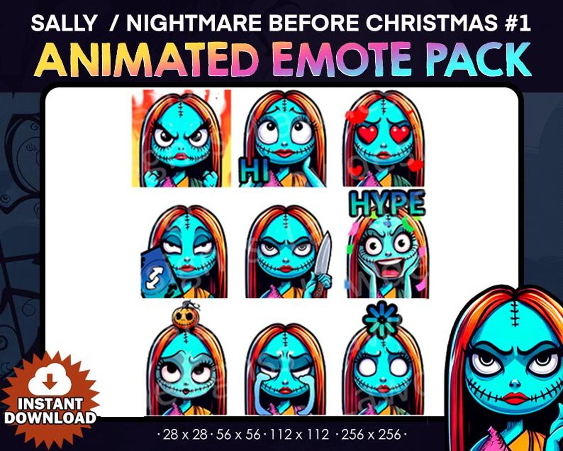 Sally Nightmare Before Christmas Emotes – Spooky Cute Streamer Pack ...