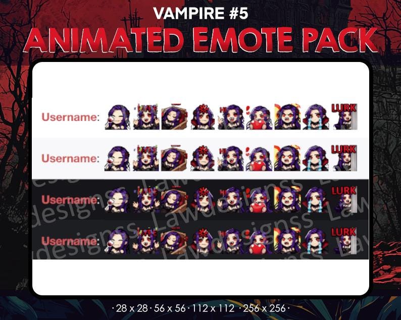 9 Animated Vampire Girl Purple Hair Bundle Pack Emotes -twitch, Discord ...
