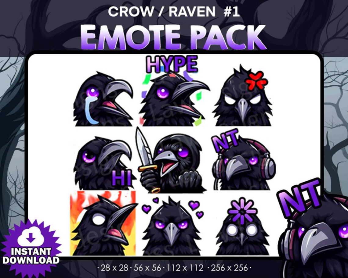 Crow Emotes Bundle – Spooky Twitch, Discord, Youtube (digital Download ...