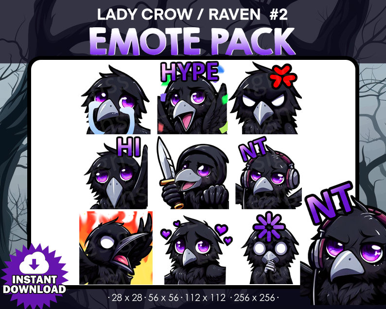 9 Lady Raven/ Crow Emotes Bundle Pack - Twitch, Youtube, Discord ...