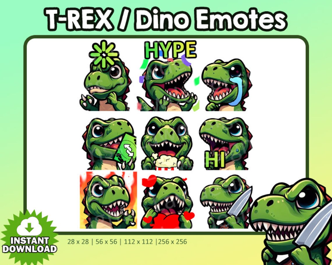 9 T-rex/ Dino Emotes Bundle Pack Twitch, Youtube, Discord Dinosaur ...
