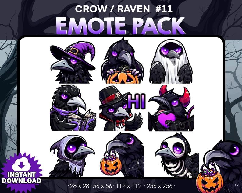 9 Raven/ Crow Emotes Halloween Bundle Pack - Twitch, Youtube, Discord ...