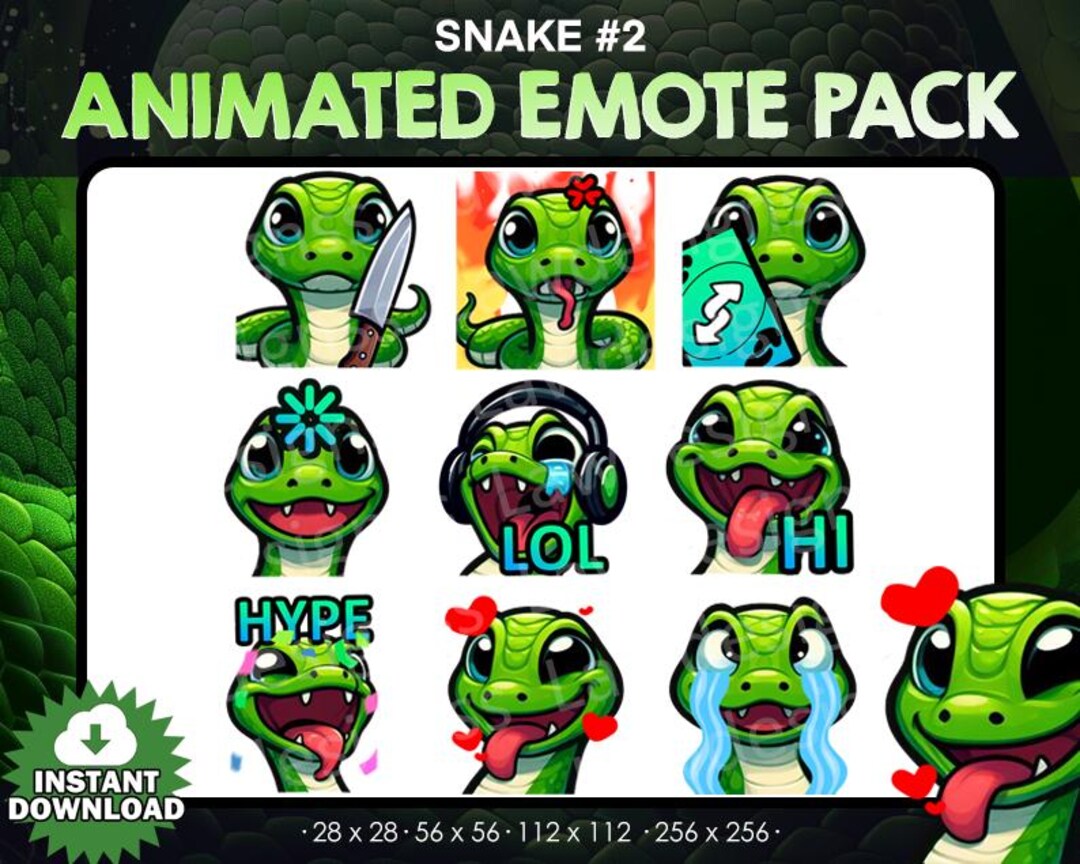 Animated Green Snake Emotes: Twitch, Discord, Youtube (digital Download ...