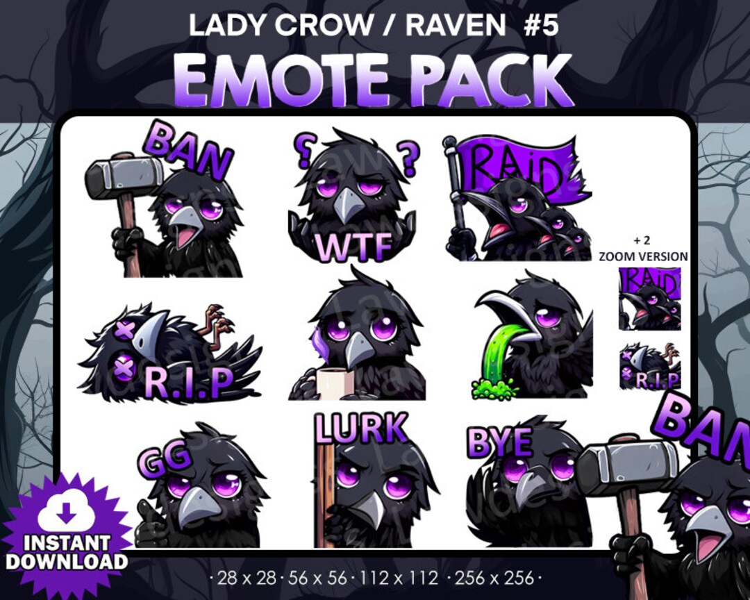 9 Lady Raven/ Crow Emotes Bundle Pack 2 - Twitch, Youtube, Discord ...