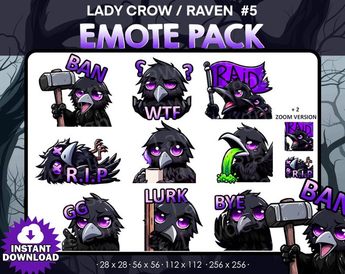 Lady Raven Emotes Bundle - Spooky Twitch & Discord Emotes (digital ...