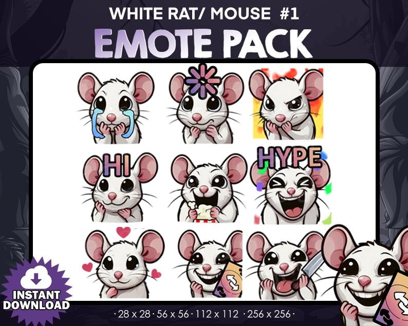 9 White Rat/ Mouse Emotes Bundle Pack - Twitch, Youtube, Discord |white ...
