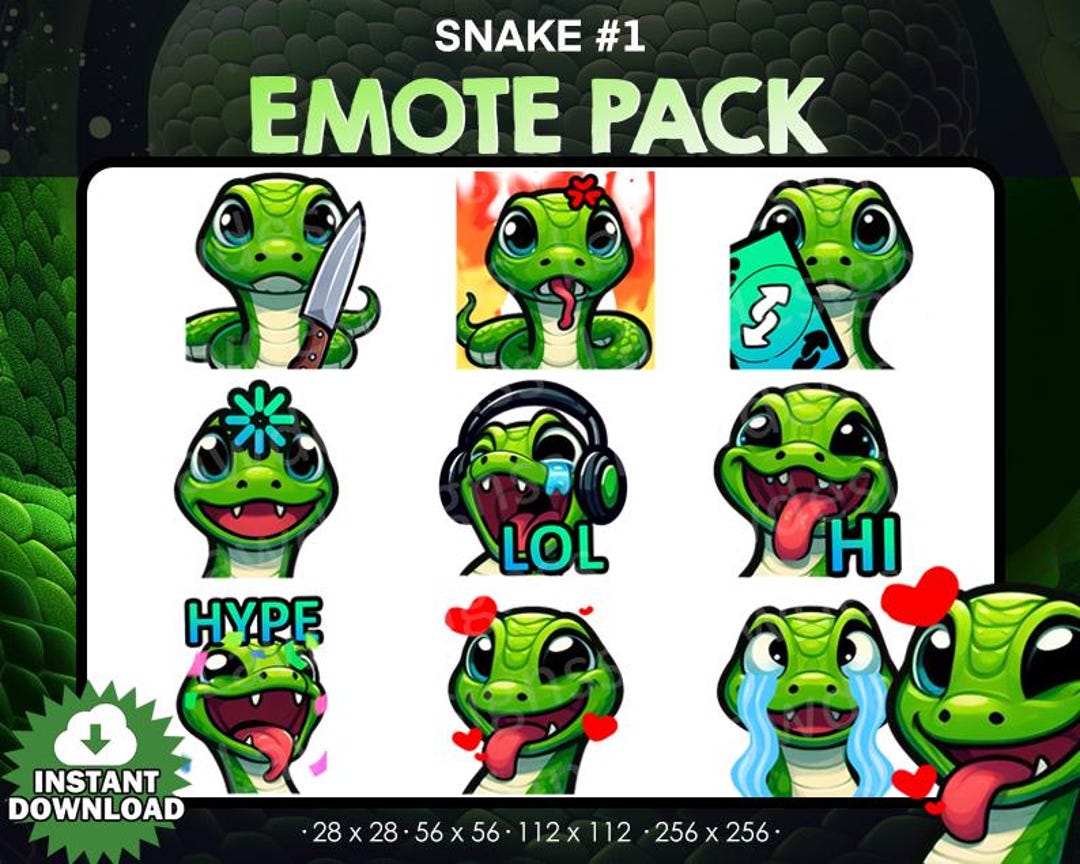 9 Snake Emotes Bundle Pack - Twitch, Youtube, Discord | Dinosaur ...