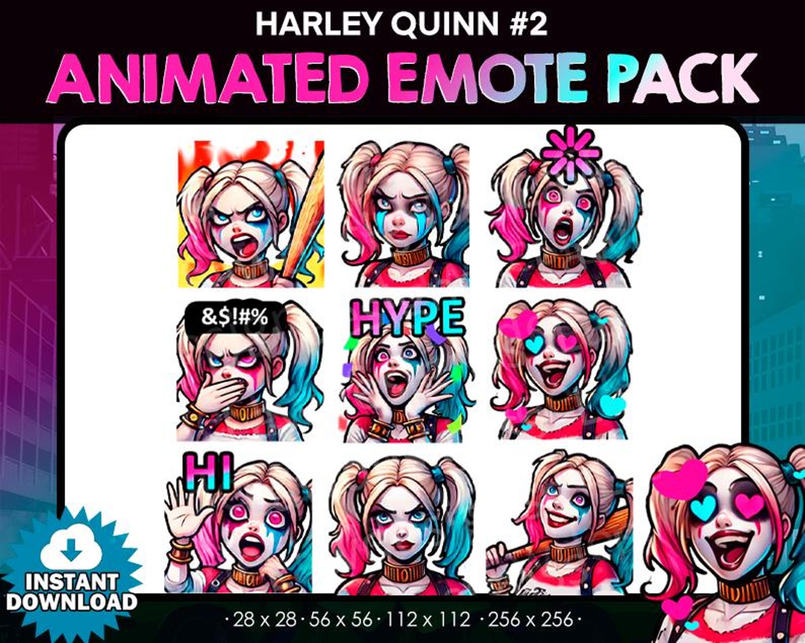 Animated Harley Quinn Emotes, Twitch/discord Stream Pack (digital ...