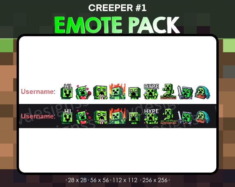 9 Creeper Pack Minecraft Game Twitch Emotes for Streaming - Youtube ...
