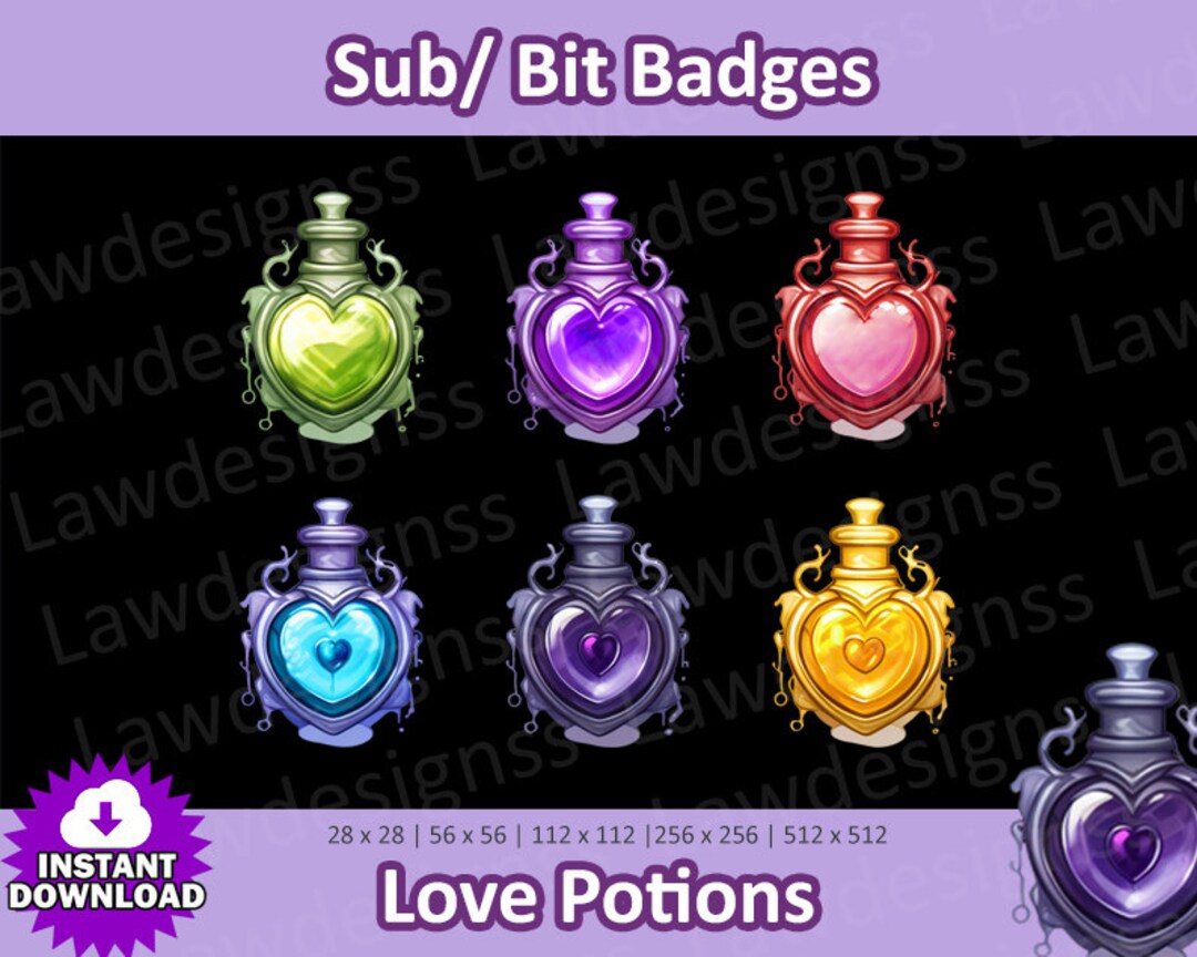 Magic Love Potion Badges Pack for Twitch and Discord, Twitch Sub Badges ...
