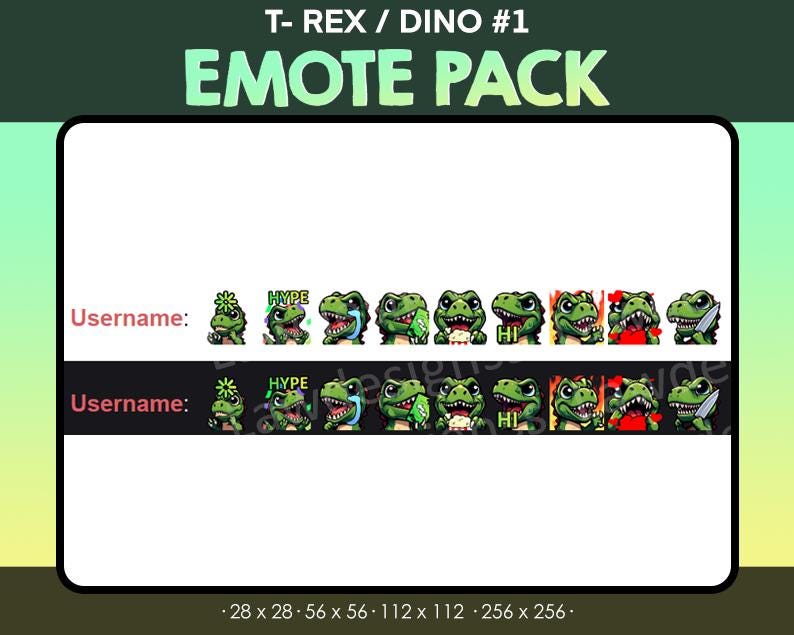 9 T-rex/ Dino Emotes Bundle Pack - Twitch, Youtube, Discord | Dinosaur ...