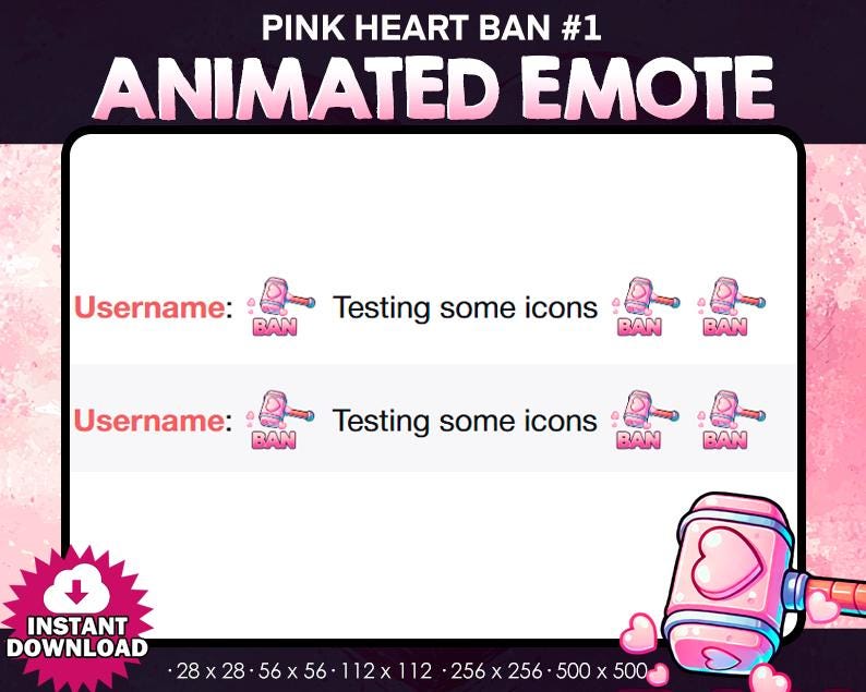 Pink Heart Ban Hammer Animated Emote – Twitch, Discord (digital ...