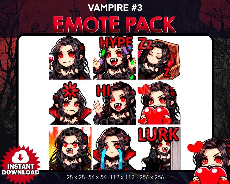 9 Vampire Girl Bundle Pack Emotes -twitch, Youtube, Discord | Halloween ...