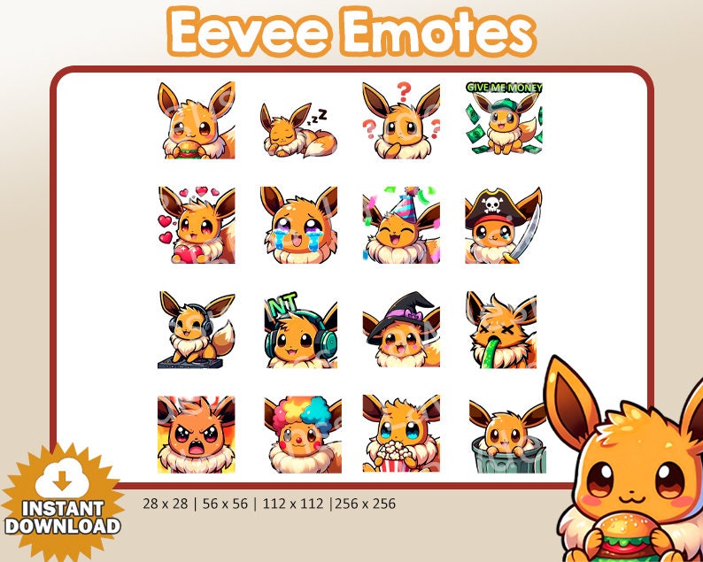 Emotes de Eevee: Megapack de 16 para Twitch, Discord y YouTube ...