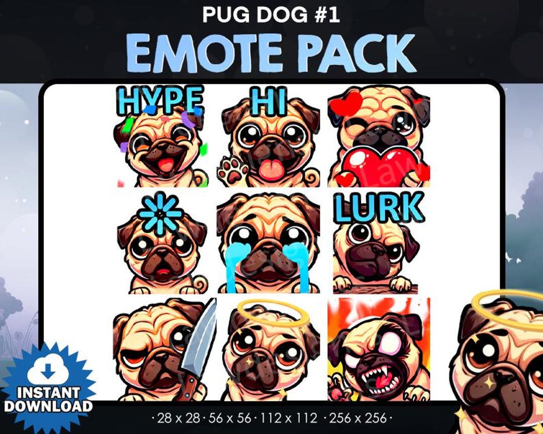 9 Pug Dog Emotes, Dogs, Stream Pack, Pug Emotes, Emotes for Twitch ...