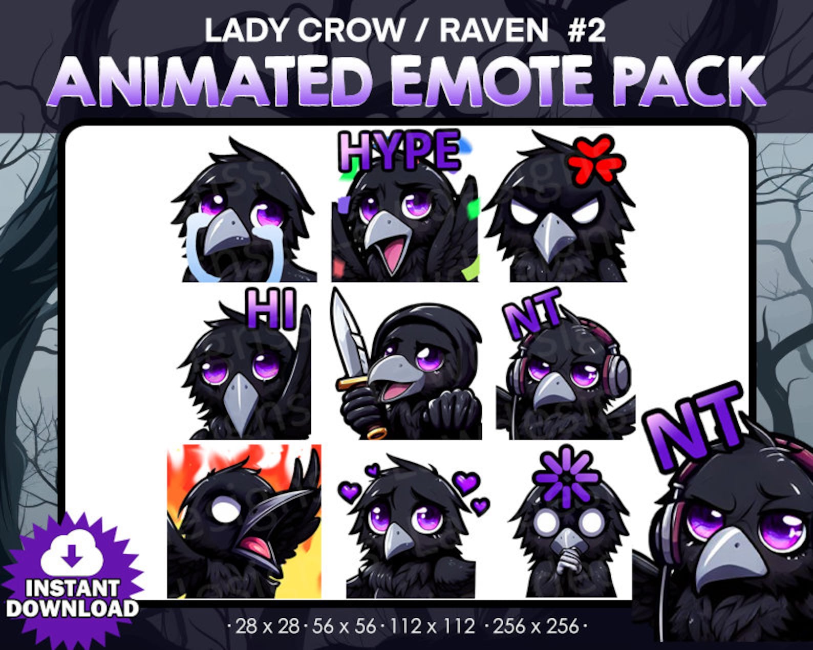 Lady Raven Animated Emotes – Spooky Twitch, Youtube, Discord (digital ...