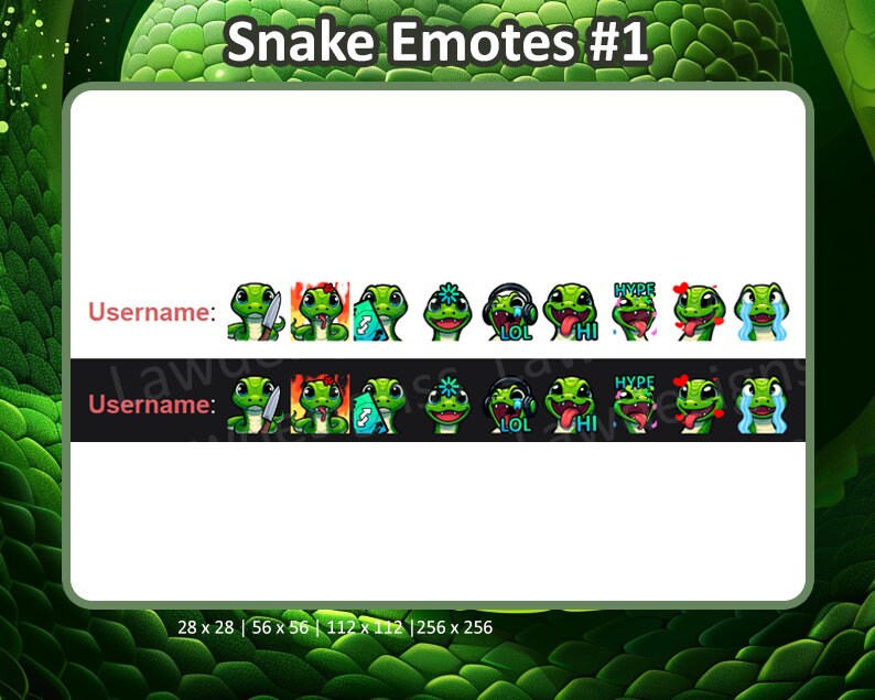 9 Snake Emotes Bundle Pack Twitch, Youtube, Discord Dinosaur Green ...