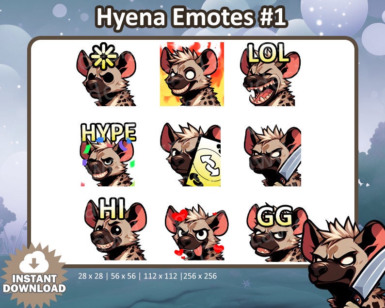 9 Hyena Emotes Bundle Pack Twitch, Youtube, Discord Husky Cute Hyena ...