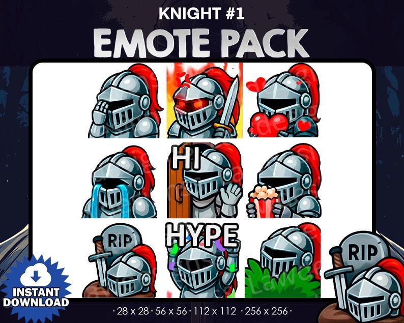9 Knight Emotes, Knight Emote, Cute Knight Stream Pack, Emotes for ...