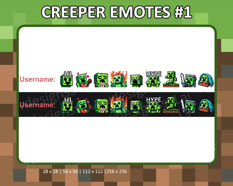 9 Creeper Pack Minecraft Game Twitch Emotes for Streaming Youtube ...