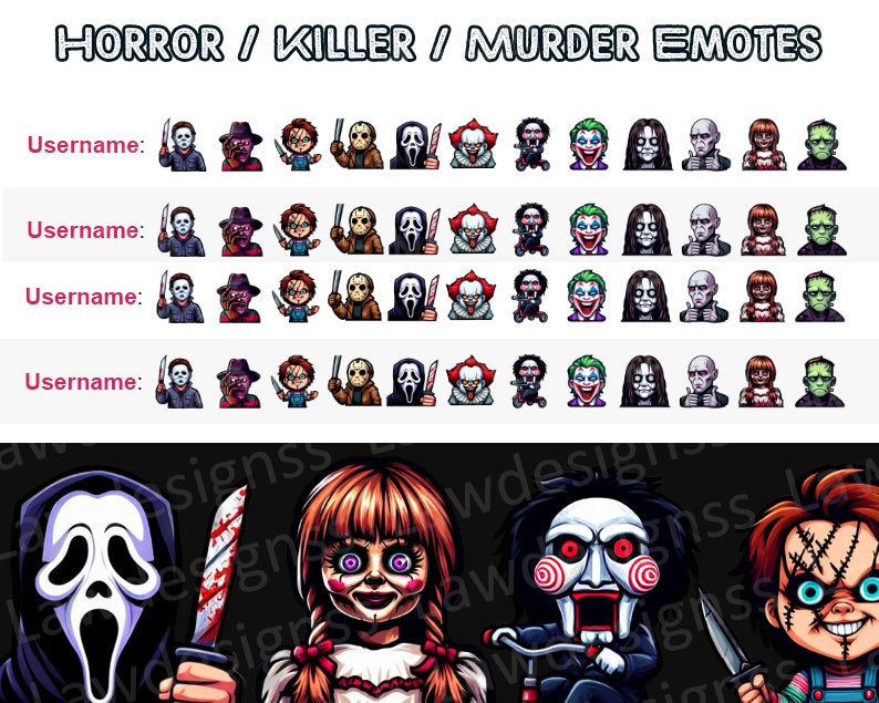 Horror Movie Killer Emotes – Twitch, Youtube, Discord (digital Download ...