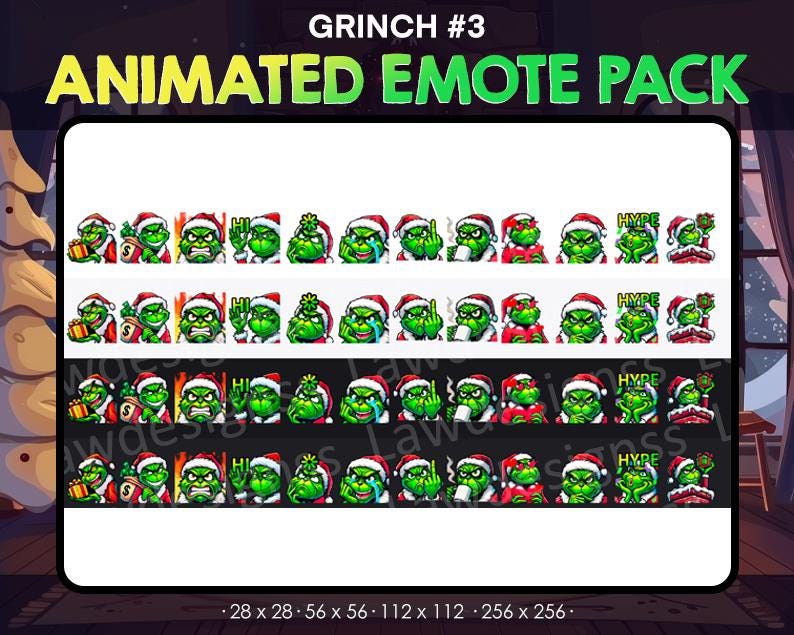 12 Animated Grinch Christmas Emotes Bundle Pack - Twitch, Youtube ...