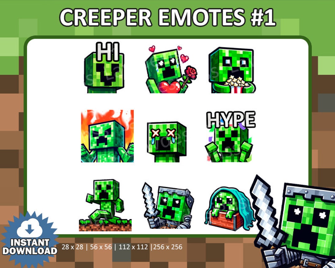 9 Creeper Pack Minecraft Game Twitch Emotes for Streaming Youtube ...