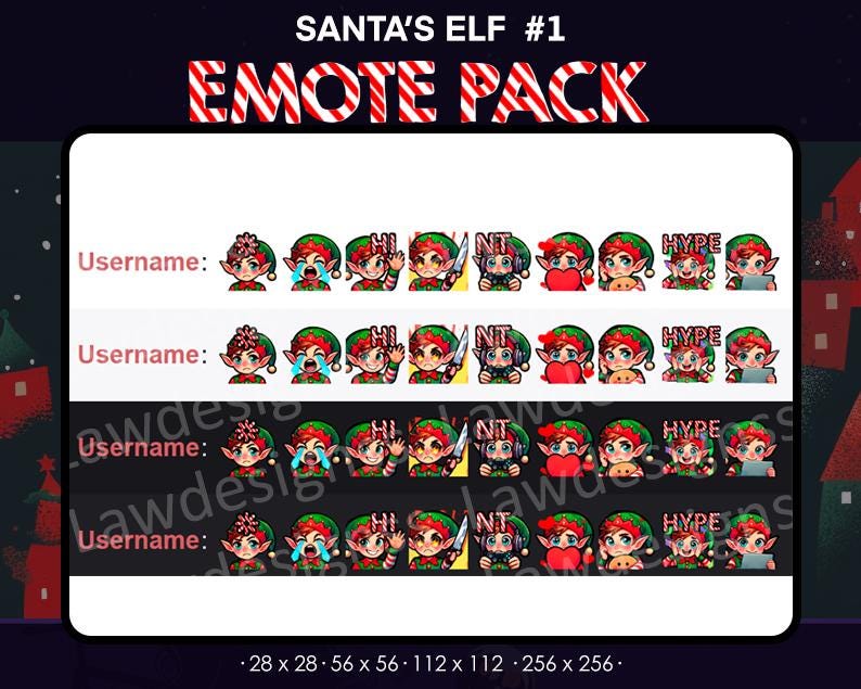 9 Santas Elf Emotes, Elf Emotes, Cute Santa's Elf Stream Pack ...