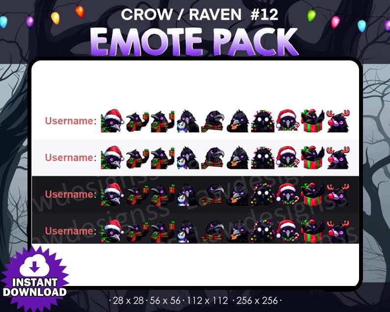 Christmas Raven Emotes Pack – Spooky Twitch, Discord, Youtube (digital ...