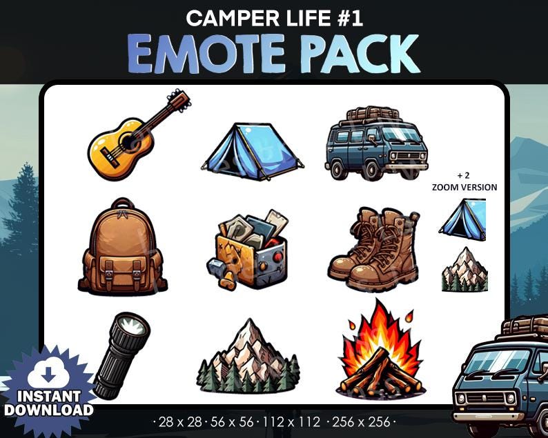 9 Camper Life Pack Emotes - Twitch, Youtube, Discord | Camper | Nomad ...
