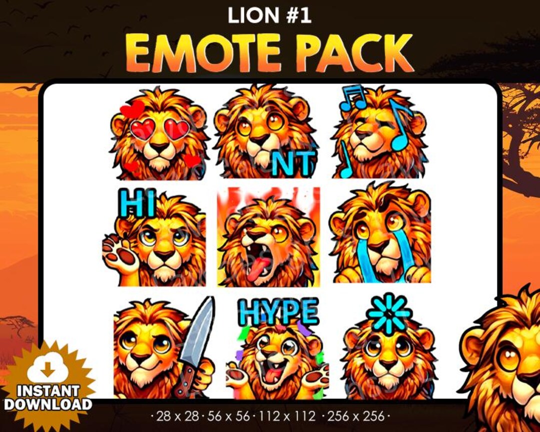 9 Lion Emotes Bundle Pack - Twitch, Youtube, Discord | Lion | Cute ...