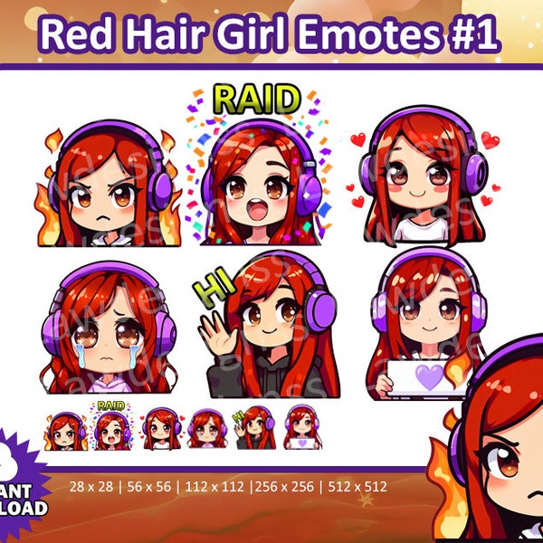 Red Hair Girl Twitch Emotes - Etsy
