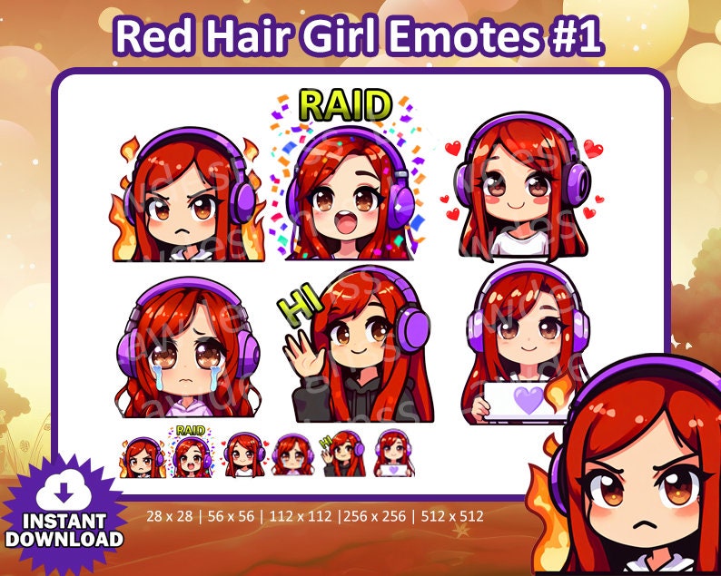 Red Hair Girl Twitch Emotes for Streaming - Youtube Emotes Discord ...