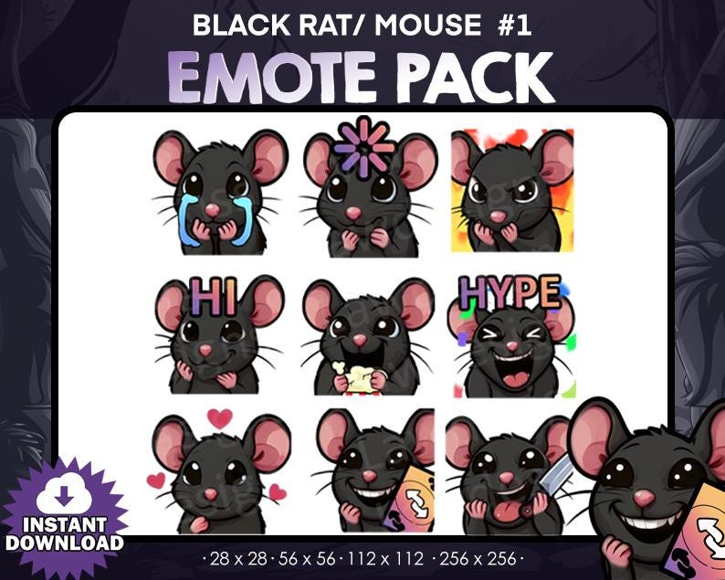 9 Black Rat/ Mouse Emotes Bundle Pack Twitch, Youtube, Discord black ...