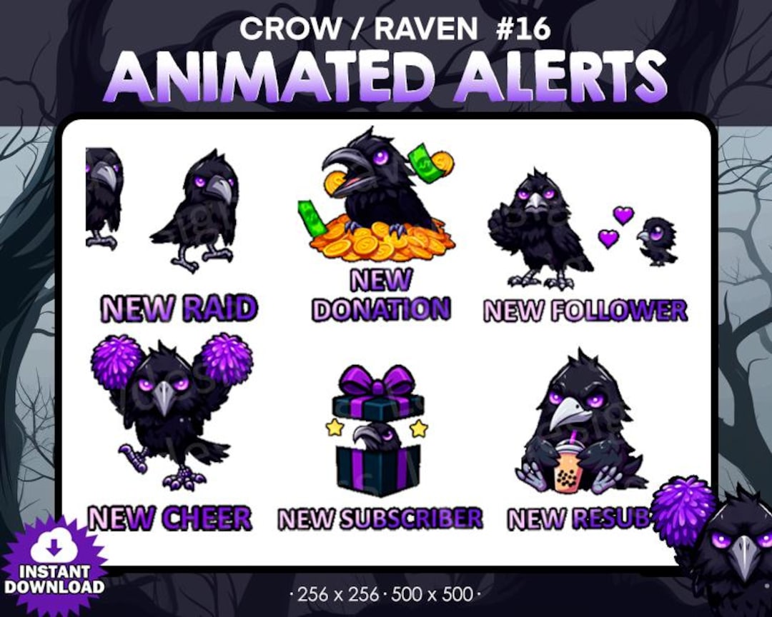 6 Animated Crow Alerts -twitch, Youtube, Discord | Killers | Spooky ...