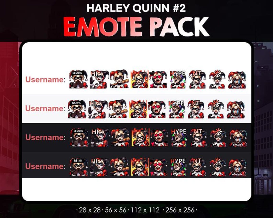9 Harley Quinn Emotes, Joker Emotes, Cute Harley Quinn Stream Pack ...